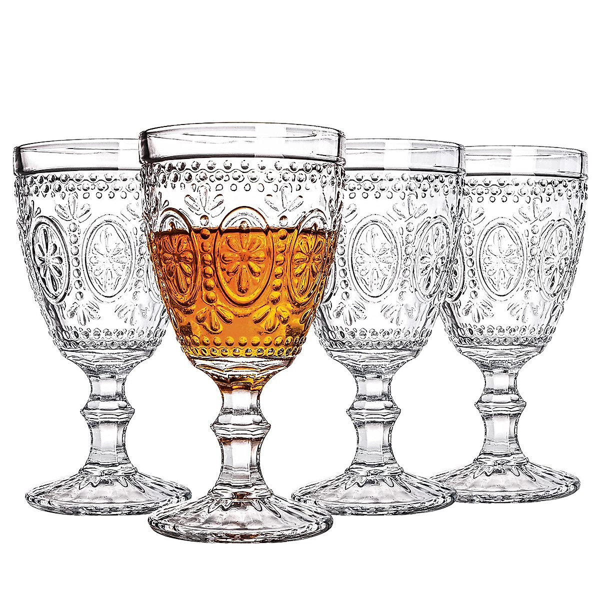 Bekith Classic Goblet Party Glasses, Wine Glasses Goblets, Iced Tea Glasses, Beverage Stemmed Glass Cups, 12 Ounce, Set of 4