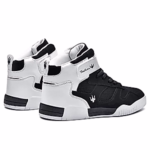 FZUU Men's Fashion High Top Leather Street Sneakers Sports Casual Shoes (11, Black, Numeric_11)