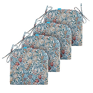 ARTPLAN Bright Floral Outdoor/Indoor Seat Cushions Set of 4,17"x16"x2" Patio ChairPad with Ties,Foam Fill,Square Round Corner Weather, Fade Resistant and Replacement,Pattern