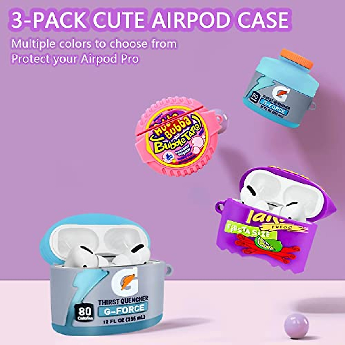 3Pack Cute Case for Airpods Pro 2nd/1st Case Cover,3D Cartoon Funny Food Design Full Protective Soft Silicone Case for Apple Airpods Pro 2nd Generation/Airpods Pro with Keychain for Women Boys Girls