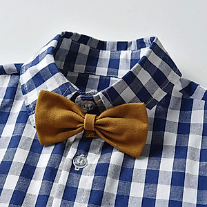 Moyikiss Studio Toddler Dress Suit Baby Boys Gentleman Clothes Sets Bow Ties Shirts + Suspenders Pants Outfits(Navy blue,100/3T)