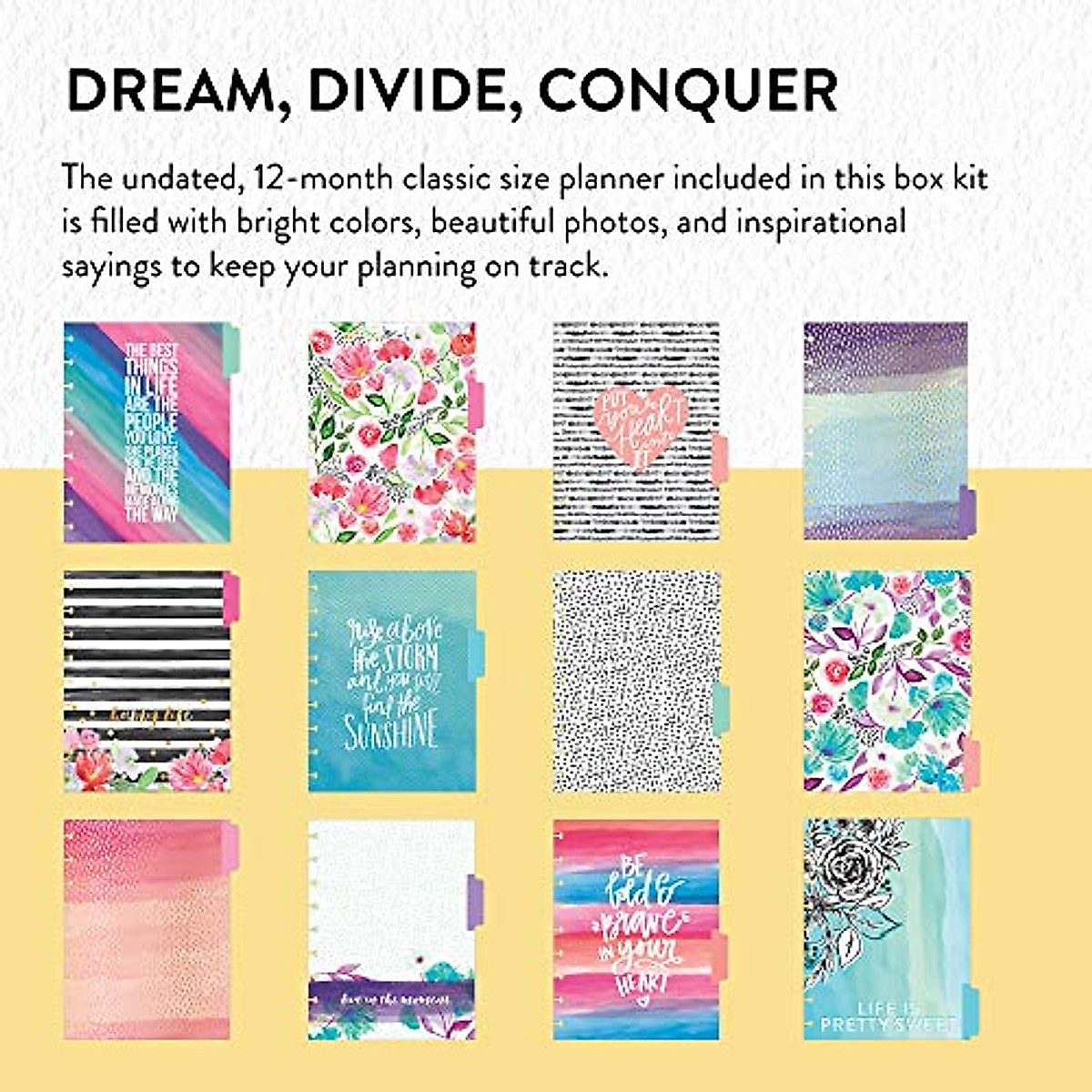 me & my BIG ideas The Happy Planner Box Kit - Best Year Ever Theme - 12 Month Undated - Vertical Layout - 4 Sheets of Stickers, 2 Magnetic Bookmarks, 4 Sticky Note Pads - Classic Size