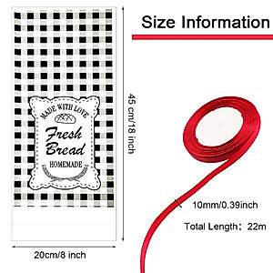 Plastic Bread Bags with 1 Roll Tie Ribbon Large Transparent Clear Bakery Bags Buffalo Plaid Grocery Christmas Bread Bags for Homemade Bread Daily Use, 18 x 8 Inch (50 Pieces)