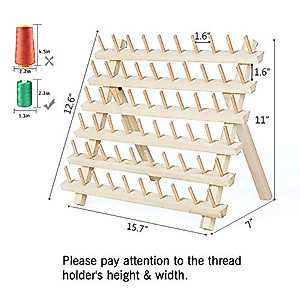MOOACE 60 Spool Sewing Thread Rack with Hanging Hook, Wall Mounted Wooden Thread Holder Organizer for Embroidery, Hair Braiding, Sewing