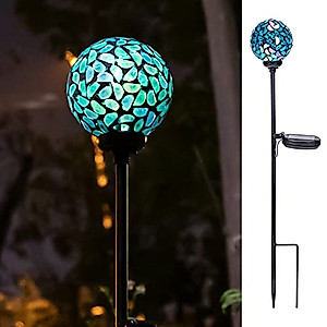 VCUTEKA Solar Lights Outdoor Decorative - Mosaic Solar Garden Light Waterpoof LED Pathway Stake Light for Landscape Lawn Patio Yard Decoration, Blue 1 Pack