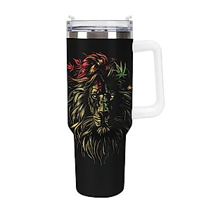 Rasta-Lion 40OZ Tumbler Stainless Steel Travel Mug Water Bottle Car Cup Tea Cups with Lid White-style