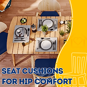 AAAAAcessories U-Shaped Chair Cushions for Dining Chairs with Ties and Removable Cover, 2" Thick Dining Kitchen Chair Pads, Indoor Dining Room Chair Cushions, 17" x 16", 4 Pack, Blue