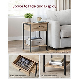 VASAGLE Nightstand, Bedside Table with Drawer, Side Table, End Table, for Bedroom, Office, Industrial, Camel Brown and Black ULET055B50