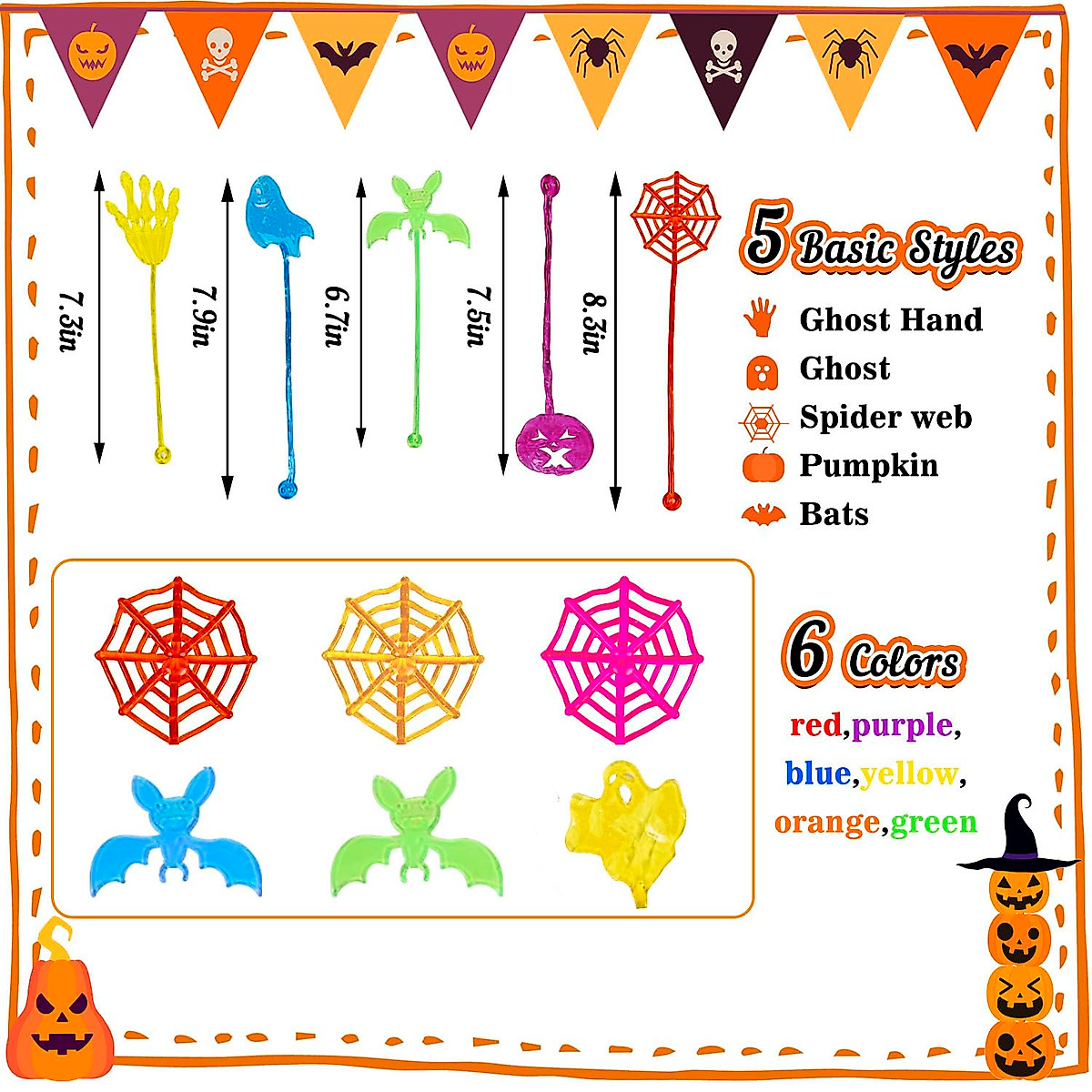 50 PCS Halloween Stretchy Sticky Hands Party Favors For Kids 4-8,Glitter Sticky Hands Toys, Treasure Box Fillers and Classroom Prizes,Halloween Party Favors,Birthday Parties,Toys for Sensory Kids