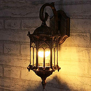 PEHUB European Retro Outdoor Waterproof Wall Lamp Antirust Oil Rubbing Bronze Garden Villa Decoration Courtyard Porch Lighting Wall Light 15.7inch Glass Lantern Wall Sconce Easy to Install Exterior Li