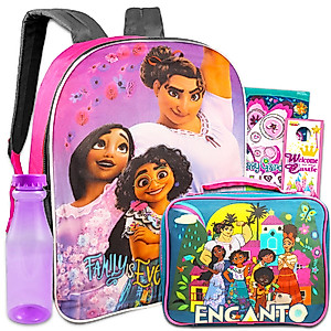 Encanto Backpack and Lunch Bag Set for Girls - Bundle with 15" Encanto Backpack, Encanto Lunch Box, Water Bottle, Temporary Tattoos, More | Encanto Backpack Toddler