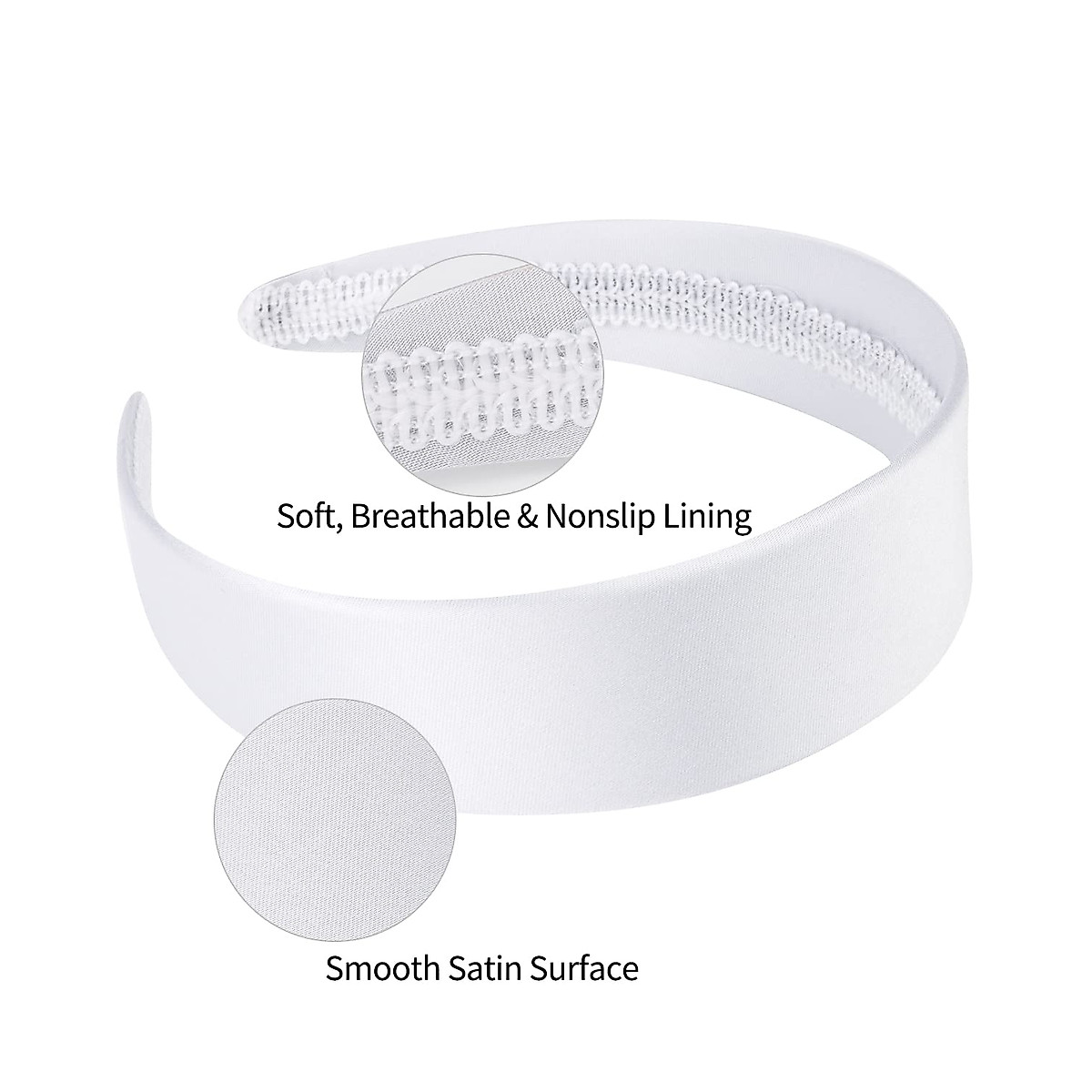 Wecoe White Headband 1.6 Inch Wide Silk Satin Headband Women Non Slip Fashion Plain Head Band Solid Hair Band DIY Holiday Hair Accessories for Women Girls Diademas Para Mujer Gifts