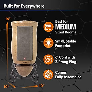 Lasko Oscillating Designer Series Ceramic Space Heater for Home with Adjustable Thermostat, Timer and 2-Speeds, 16 Inches, 1500W, Beige, 6405