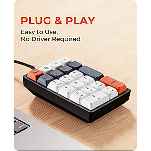 Number Pad HAVIT Mechanical Numeric Keypad with GATERON Optical Red Switches Hot Swappable Keypad Type-C USB-A Wired PBT Keycaps 21 Keys Numpad for Laptop Computer