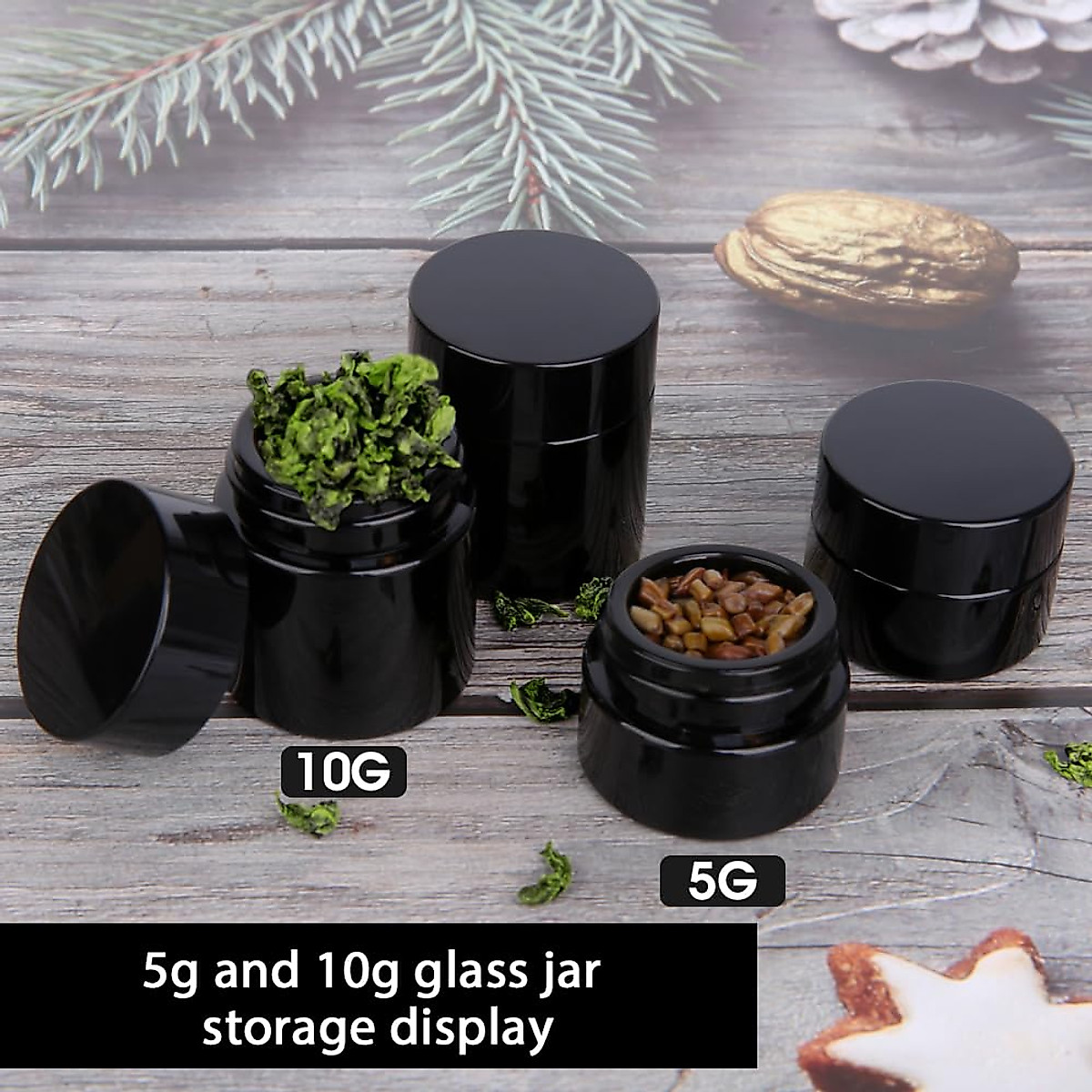 SKMZ 12PCS UV Protection Small Glass Jars With Lids Reusable 5ml Black Food Glass Bottle Mini Airtight Container For Oil Salve leaf Storage 1 Wax Carving Tools - 5g black