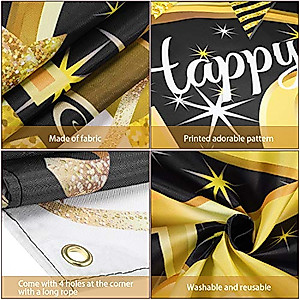 40th Birthday Party Decoration, Extra Large Fabric Black Gold Sign Poster for 40th Anniversary Photo Booth Backdrop Background Banner, 40th Birthday Party Supplies, 72.8 x 43.3 Inch (Style B)