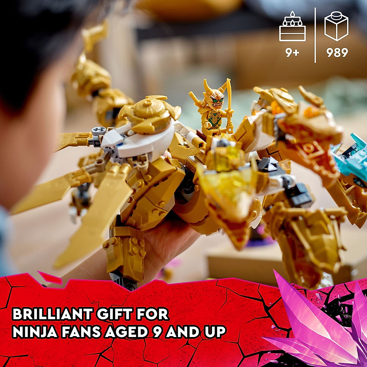 LEGO NINJAGO Lloyd’s Golden Ultra Dragon Toy for Kids, 71774 Large 4 Headed Action Figure with Blade Wings Plus 9 Minifigures