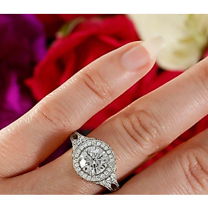 BeBold 2.5ct Round Cut Simulated Diamond CZ Halo Milgrain Engagement Ring for Women White Gold Plated Stylish