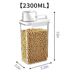 Food Storage Container, Kitchen Storage Box, Plastic Sealed Kitchen Storage Container, Transparent Food Storage Box, Kitchen Grain Container, with Measuring Cup (0.6Gal,1 Pcs)