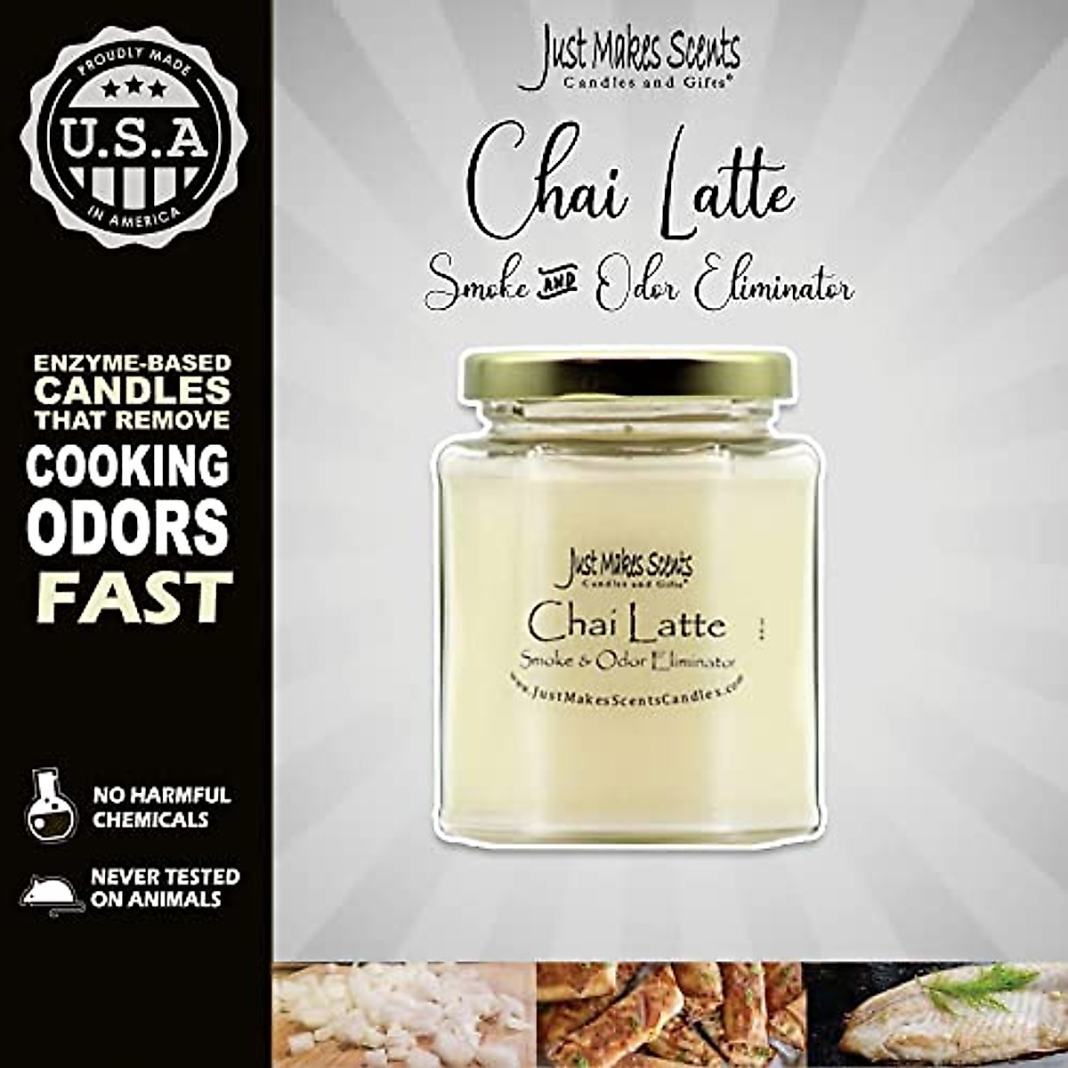 Chai Latte Scented Smoke and Odor Eliminator Candle - Neutralizes Cigarette, Food and Pet Smells - Hand Poured in The USA by Just Makes Scents