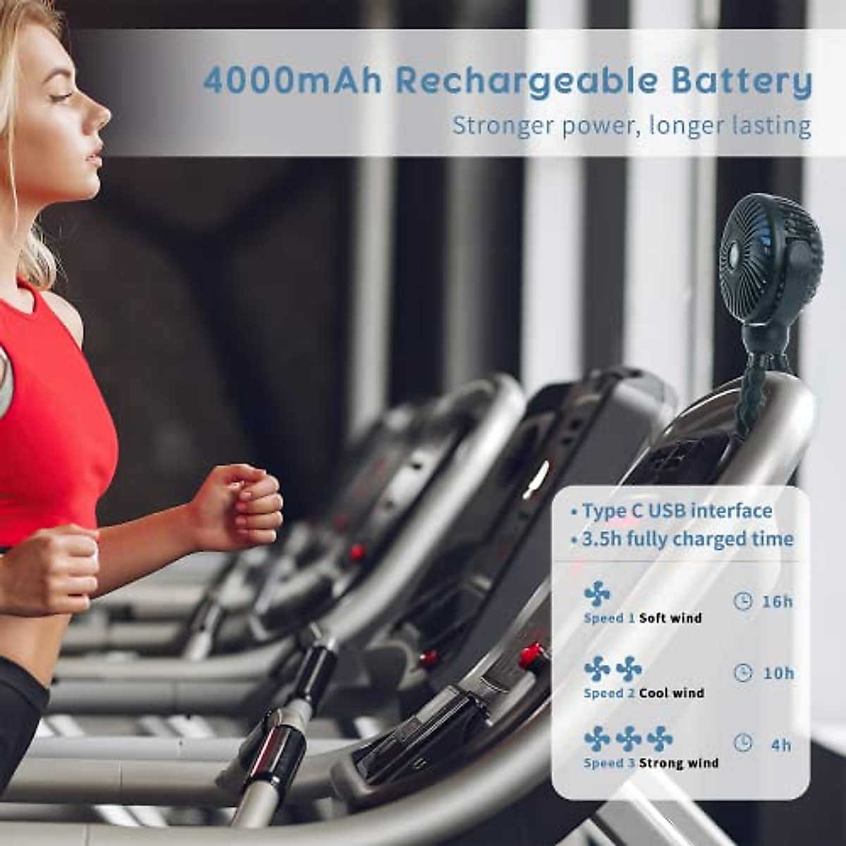 Yorraka Upgraded Stroller Fan Clip On for Baby, Portable Fan with Flexible Tripod, 4000mAh Battery Powered Car Seat Fan with Dual 360°Rotation for Treadmill Crib Travel, Baby Summer Essentials (Black)