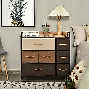 Giantex 7 Drawer Dresser Storage Tower with Fold-able Fabric Drawers, Steel Frame & Wooden Top Vertical Organizer Unit for Closets, Nursery, Bedroom Utility Dresser Chest (31.5 x 11.5 x 31 inch)