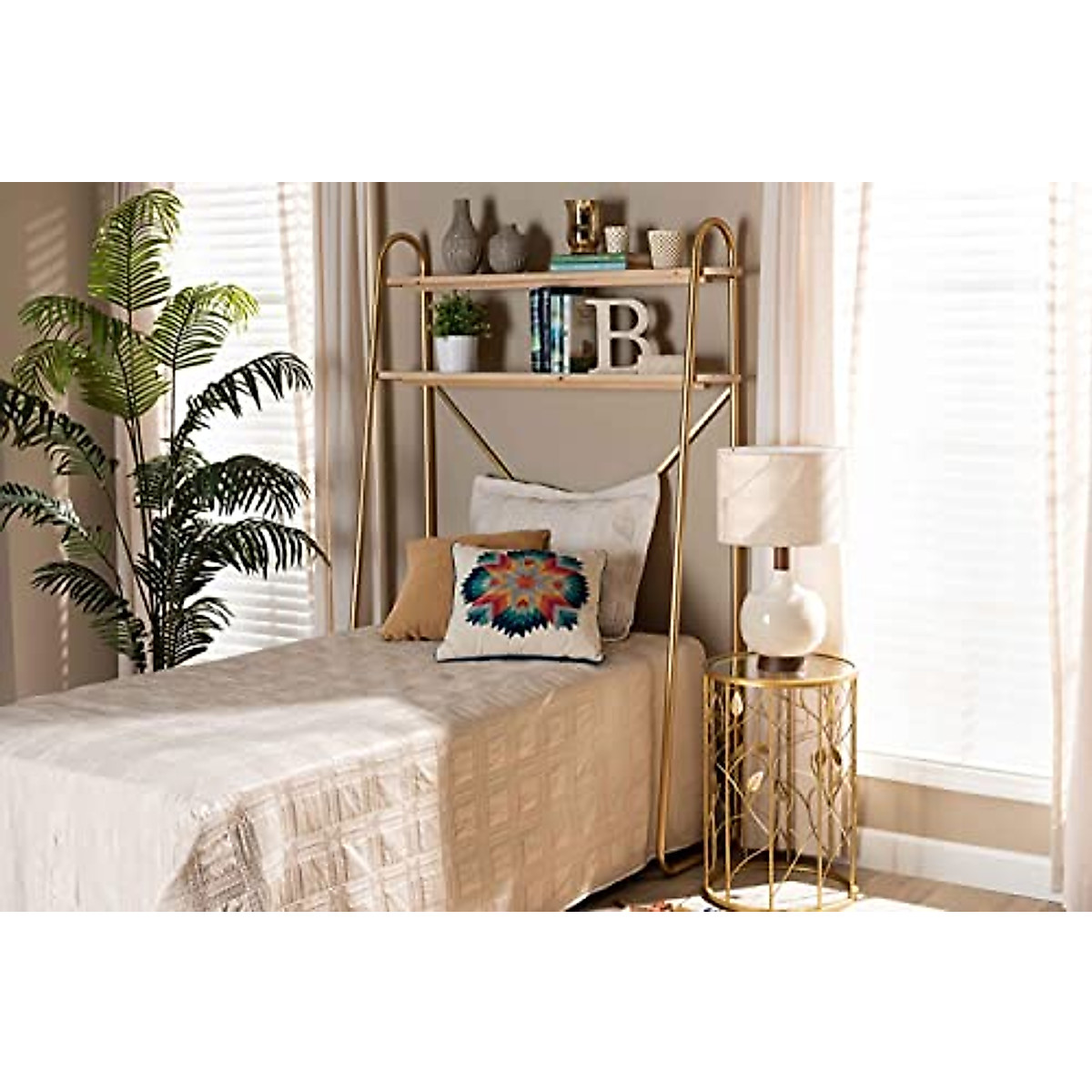 Baxton Studio Merida Gold Finished and Brown Finished 2-Tier Twin Size Shelf