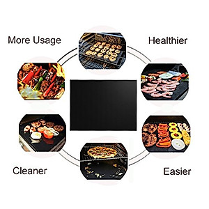 Renook Grill Mat Set of 6-100% Non-Stick BBQ Grill Mats, Heavy Duty, Reusable, and Easy to Clean - Works on Electric Grill Gas Charcoal BBQ - 15.75 x 13-Inch, Black