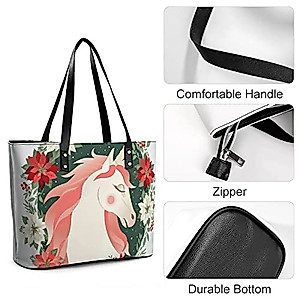 Womens Handbag Unicorn And Blossom Flowers Leather Tote Bag Top Handle Satchel Bags For Lady