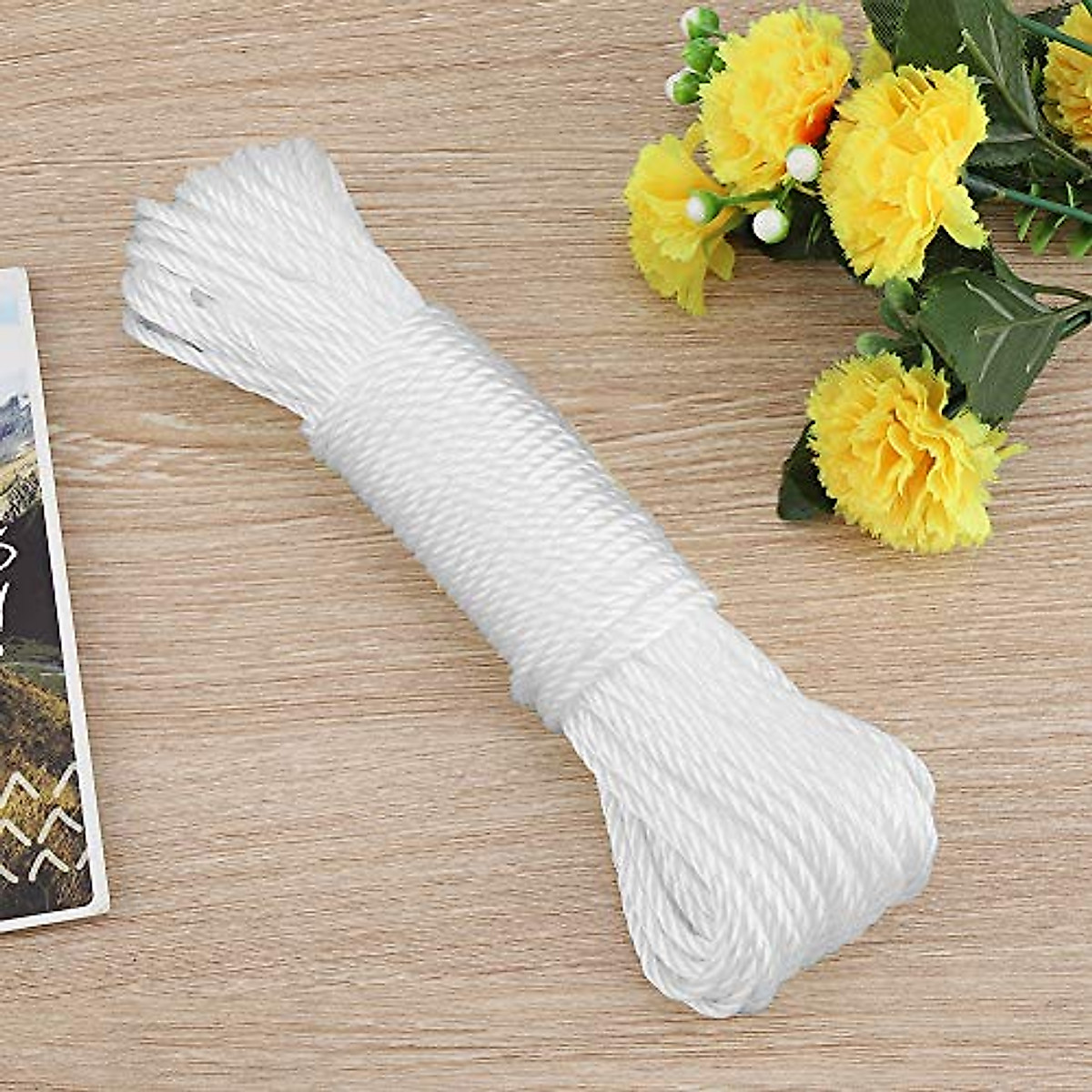 Beufee 20m Clothesline, Camping Clothesline, Durable Travel Clothes Line Rope, Portable Clothes Drying Line Outdoor Climbing Rope for Garden Camping(White)