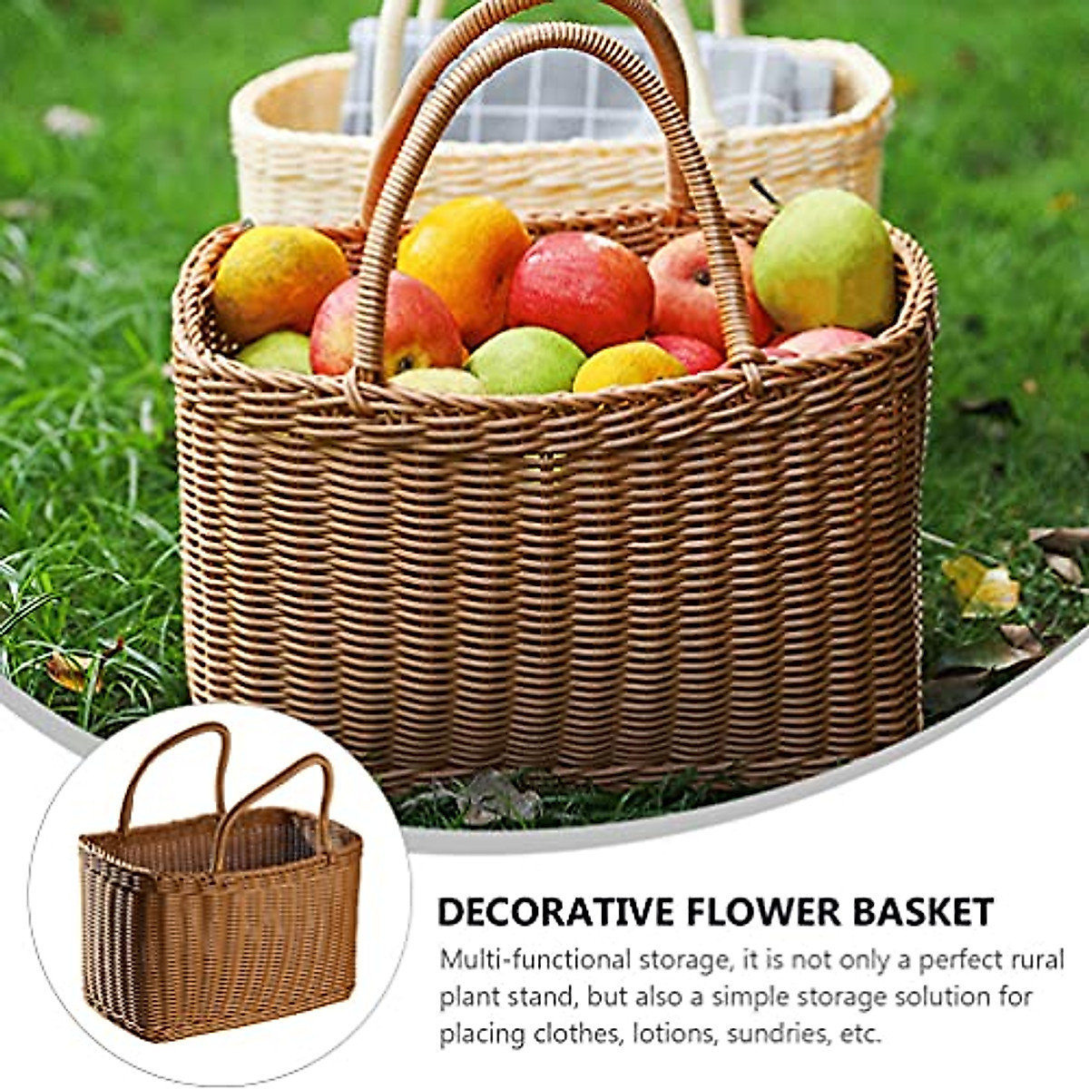 BESPORTBLE African Market Basket Woven Straw Basket Grocery Basket Shopping Bag Wicker Picnic Basket with Handle for Home Outdoor