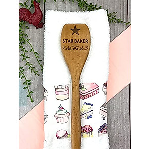 Star Baker Wooden Spoon Dishtowel Set, Laser Engraved Spoon Towel Gift Set, Star Baker Baking Gift for Baking Show Fans, Pastry Dishtowel, Baking Gift for Bakers, Personalization Optional