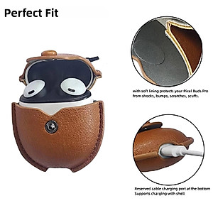 [3 in 1] Compatible for Google Pixel Buds Pro 2022 Cases with Cleaning Kit, Front LED Visible PU Leather Protective Cover Skin with Keychain for Man Women