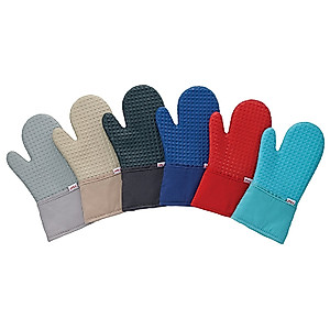 T-fal Waffle Silicone Oven Mitt Set, Softflex, Non-Slip Grip, Heat Resistant, 13 x 7-inches, 2 Pack, Blue