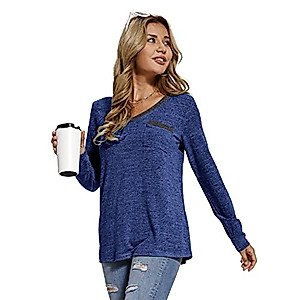 Grace's Secret Womens Sweaters Lightweight Soft Warm Sweatshirt Long Sleeve V Neck Shirts with Pockets,Navy,XXL