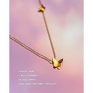 Benevolence LA Gold Butterfly Necklace, 14k Gold Dipped Butterfly Necklaces for Women, Cute Butterfly Necklace, Dainty Butterfly Jewelry, Gold Necklaces, Gifts for All Occasion