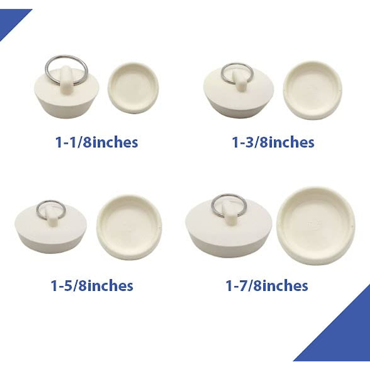 Gadgetime USA 4 Pieces Bath Tub Stopper - Four Sizes - Drain Plugs - for Kitchen, Bathroom, Bathtub, Sink, & Laundry