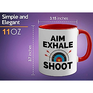 Bubble Hugs Archery 2Tone Red Mug 11oz - Aim Exhale shoot - Archery Trainer Bowfishing Deer Shooting Target Shot