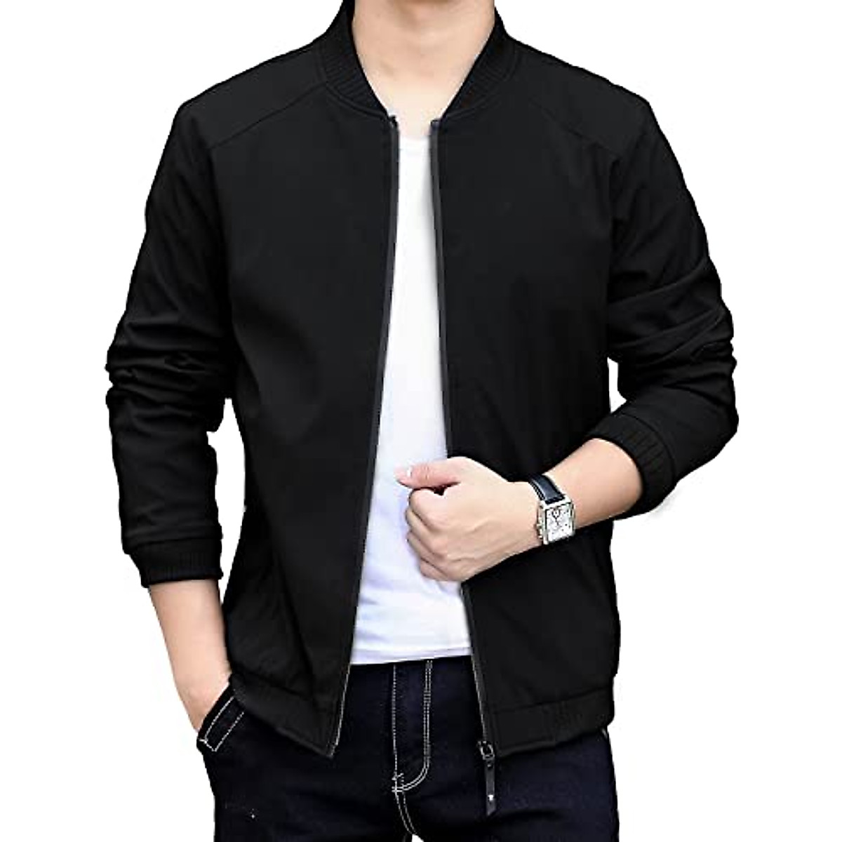 Lentta Men's Slim Fit Lightweight Softshell Bomber Jacket Coat Fall Jackets For Men (Large, Black 001)