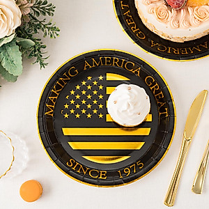 Crisky 50th Birthday Plates Black and Gold Dessert, Buffet, Cake, Lunch, Dinner Plates for 50th Birthday Decorations Party Supplies, Making Great Since 1975. 50 Count, 9" Plate