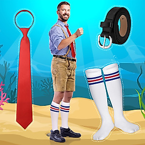 Xtinmee 3 Pcs Halloween Costume Set for Adult Men - Yellow Square Costume Accessories Set with Red Necktie, 3 Stripes Sports Soccer Team Socks, Black Belt for Sponge Cosplay