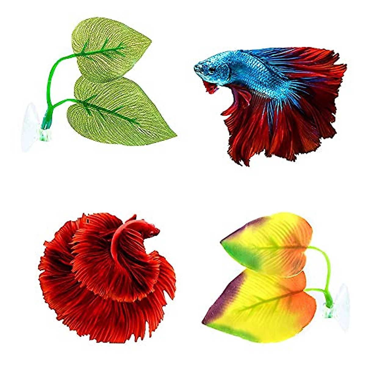 Aquazone 7 PCS Aquarium Decor Variety Pack, Bi-Leaf Betta Hammock Soft for Hiding Bubbling Snuggling Spawning Resting Spot, Aquarium Lifelike Plants, Great Valued Premium Aquarium Decoration Set