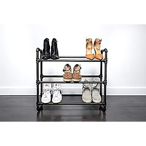 Real Home Innovations Modern Industrial Style 3 Tier Shoe Rack, 26.2” W x 8.2” D x 24”H, Satin Pewter
