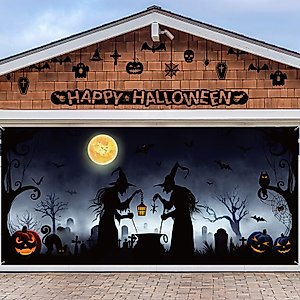 Preboun Halloween Garage Door Decorations Witch Halloween Door Cover Hanging Halloween Garage Door Banner Cauldron Backdrop Mural for Home Outdoor Indoor Spooky Party Wall Window Yard, 6 x 13 ft