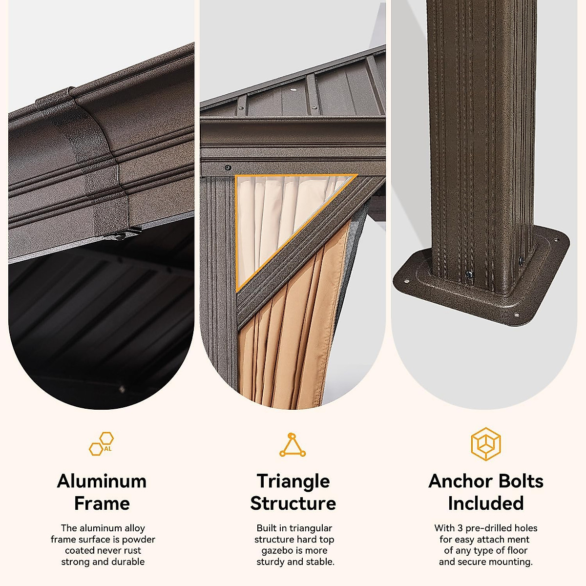 Jolydale Hardtop Gazebo,12x20 Gazebo with Brown Mosquite Netting, Double Metal Roof for Lawn and Garden