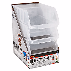 Performance Tool W5174 Clear Plastic Multipurpose Parts Bin for Toys/Parts/Legos/Sewing & More (Large Stacking)