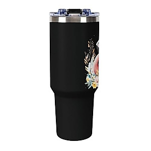 Flamingos In The Floral Bush 40oz Water Bottle Double Wall Insulated Tumbler with Handle Leakproof Travel Mug Deep Blue-style