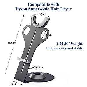 Arondson Hair Dryer Holder for Dyson Supersonic, Magnetic Blow Dryer Holder to Store 5 Hair Dryer Attachments with Power Plug Cable Organizer, Carbon steel Stand