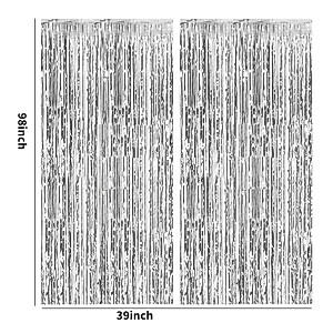 3pcs Silver Metallic Streamers Birthday Banner Party Decorations Set,Foil Fringe Backdrop Curtains for Photo Booth,for Halloween Christmas Party Supplies Tinsel Streamers Background