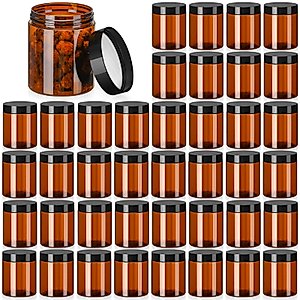 Tanlade 40 Pcs Amber Plastic Jars with Lids Round Cosmetic Containers Amber Jars Refillable Containers for Powder Liquid Food Storage Kitchen Cosmetic Lotion Ointments Creams Essential Oil (8 oz)